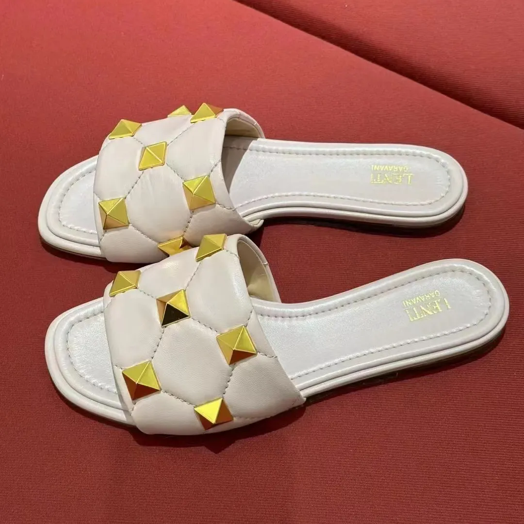 Luxury Roman Studded Leather Slides - Women's Quilted Summer Sandals ...