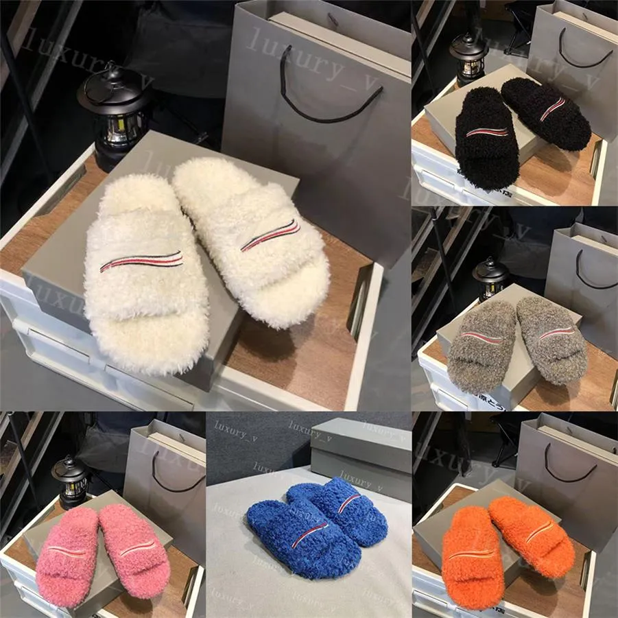 Designer Women Slippers Wool Slides Ladies Fur Sandals Luxury Winter ...