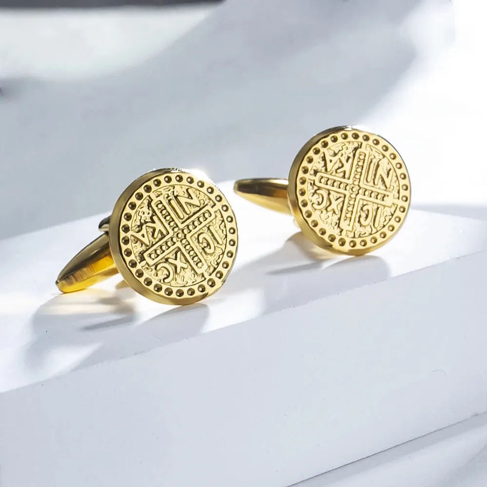 DHgate.com:Tangula Retro Round Stainless Steel Cross Cufflinks for Mens ...