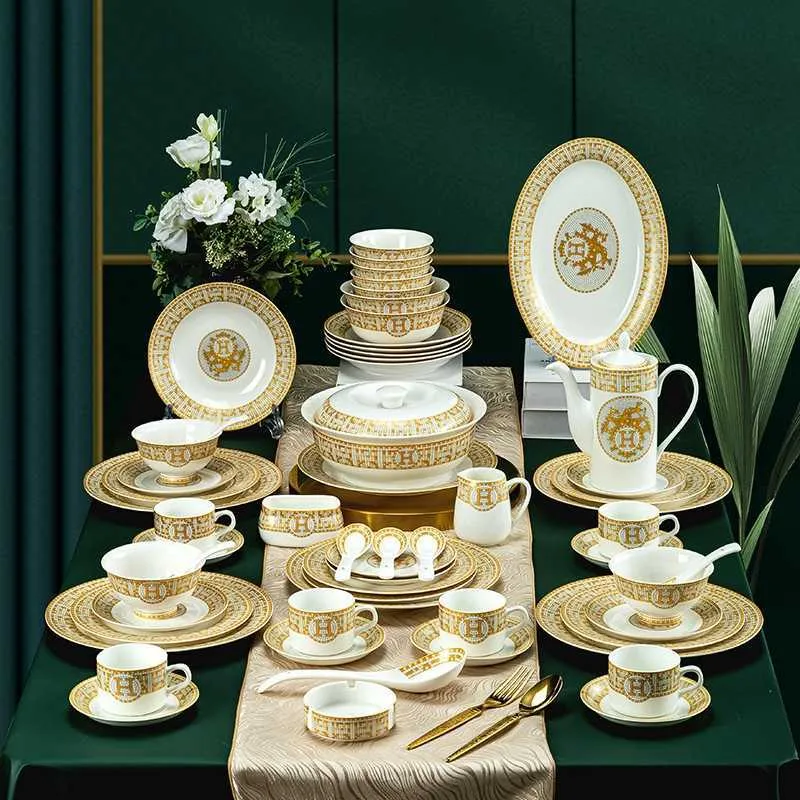 Elegant 15-Piece Dinnerware Set: European Style Ceramic Bowls, Plates ...