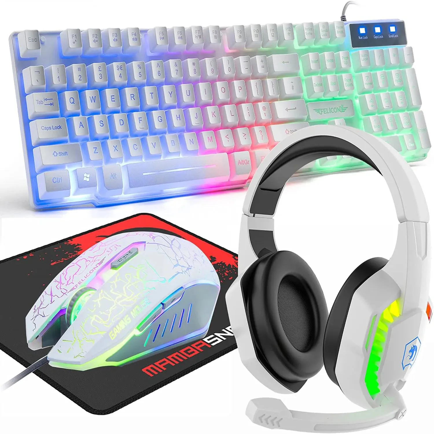 RGB Gaming Keyboard Mouse Headset Combo - Wired Rainbow Backlit ...