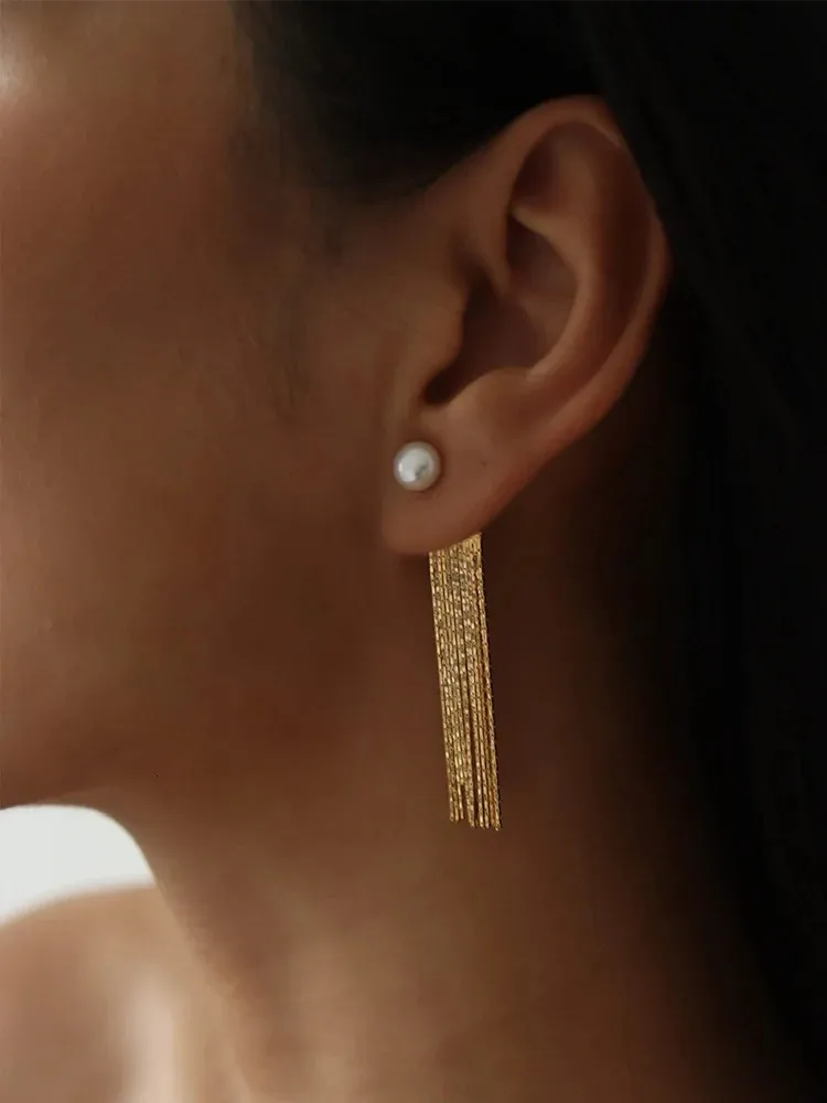 14K Gold Filled Long Tessal ear chain with Real Pearl - Trendy Women's ...