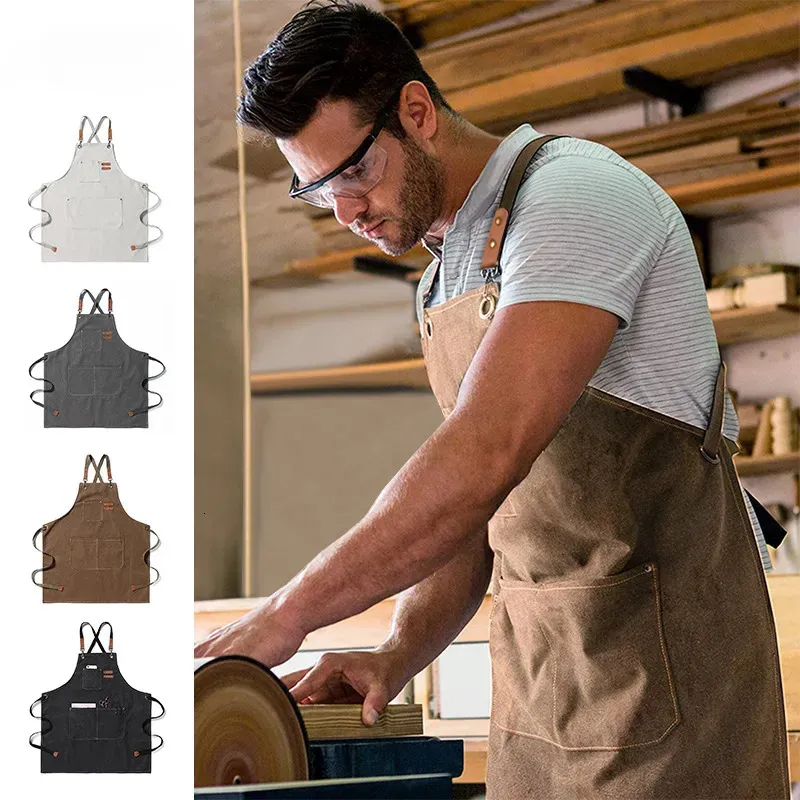 Premium Canvas Work Apron - Thick Denim for Kitchen, Barista, Barber ...