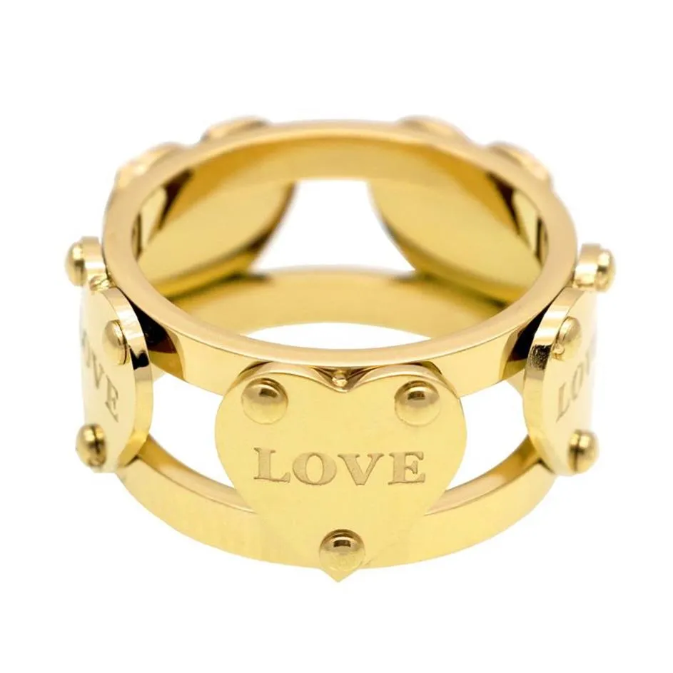 High Quality Screw Heart Love Womens Wide Gold Ring With Hollow Hearts ...
