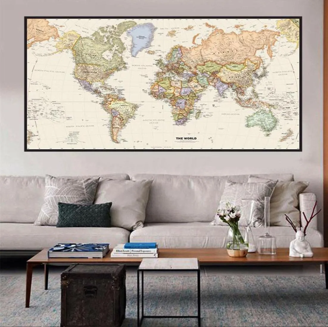 Vintage World Map Canvas Painting 5 Sizes For Classroom, Home Decor ...