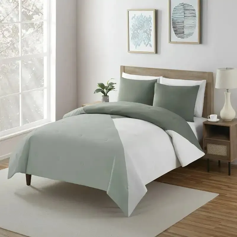 DHgate.com:Soft Sage Reversible Comforter Set, 3-Piece Full/Queen Size ...