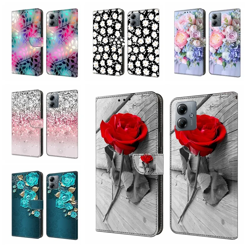 Flower Rose flip case phone with Butterfly Cat Holder, ID Card Slot ...