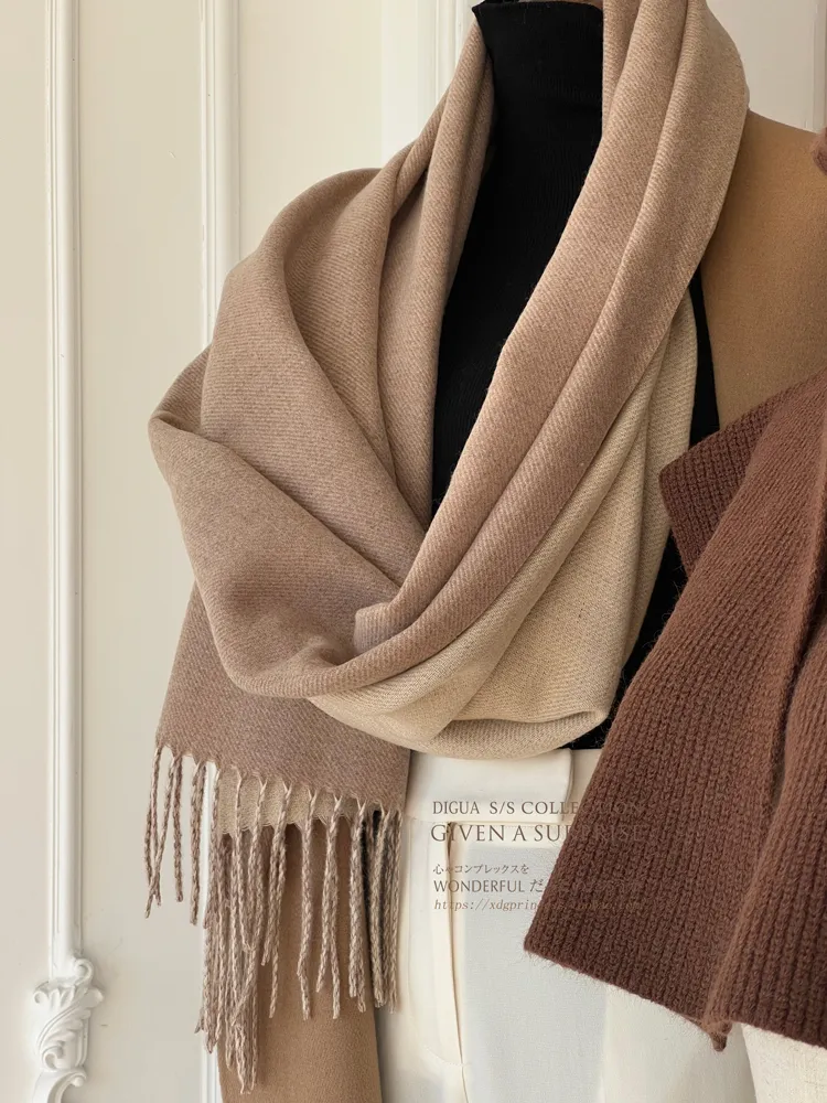 Elegant Women's Cashmere Feel Scarf - Double Sided Solid Color Shawl ...