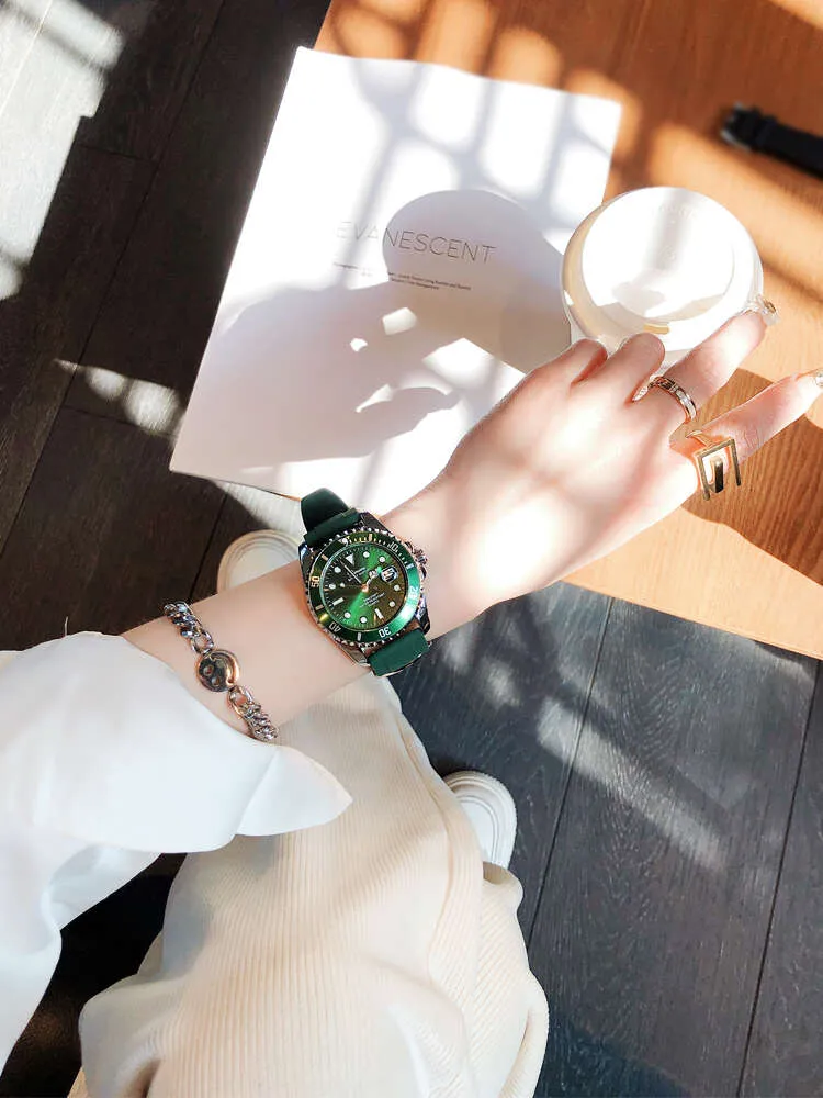 Stylish Black & Green Water Ghost Watch - Trendy Rubber Strap ...