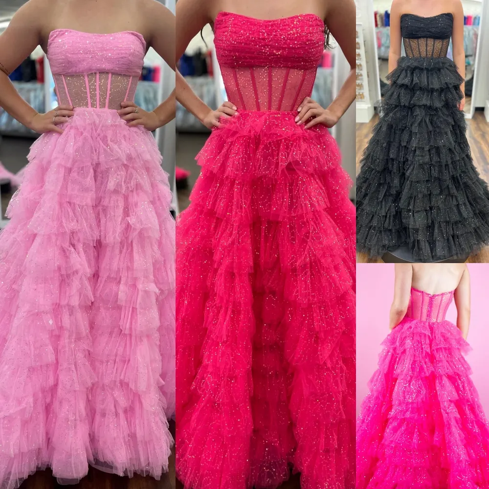 Lectins Tulle Prom Vestido 2k24 Sheer Corset Corset Bodice Skirt Lady Pageant Winter Formal