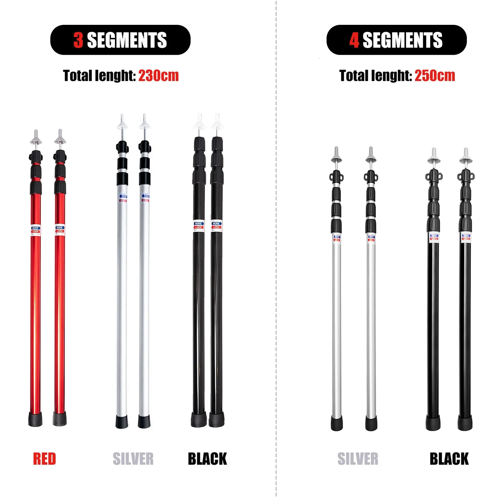 Camping Tent Poles Adjustable Aluminum Alloy Support Rod, Tent Stakes ...