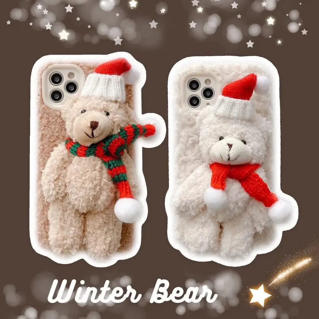 Plush Bear Case For IPhone 14 13 12 11 Pro Max, Soft Furry Xmas Phone ...