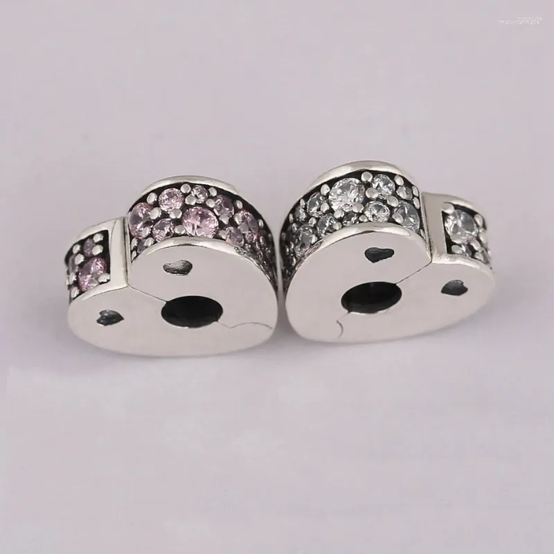 S925 Sterling Silver Charm Clip Stoppers - Sparkling Pink & Clear Arcs ...