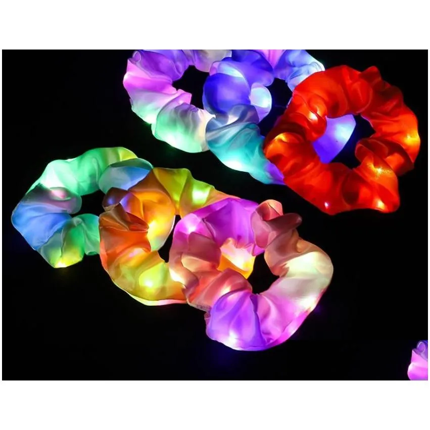 DHgate.com:Light Up Hair Scrunchies: Glowing Rave Hair Ties, Neon Satin ...