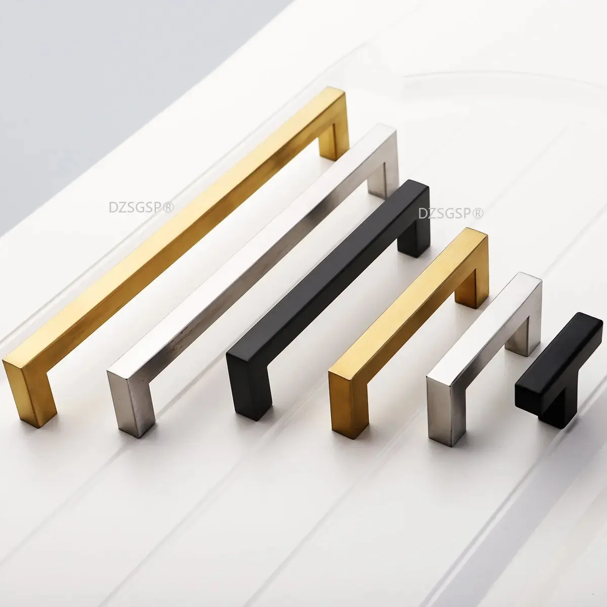 Stainless Steel Square Brushed Gold Door Handles For Modern Furniture ...