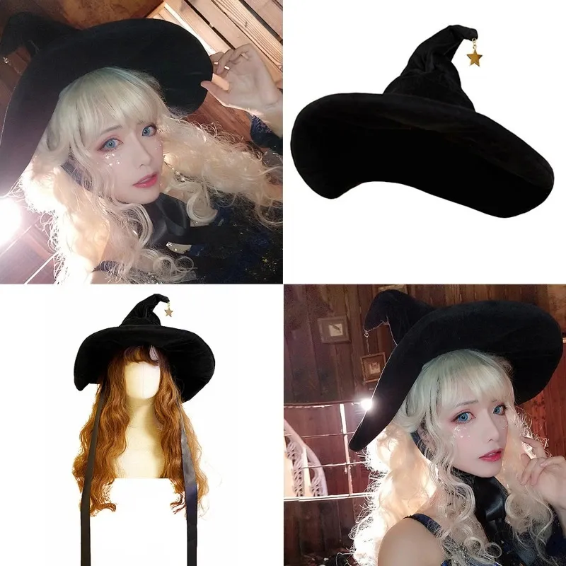 Party Hats Curved Cone Witch Hat Costume Accessory for Women, Pointed ...