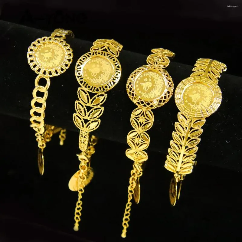 Strand Arab Coin Bracelet 21k Gold Plated Copper Leaf Hollow Out Cuff ...