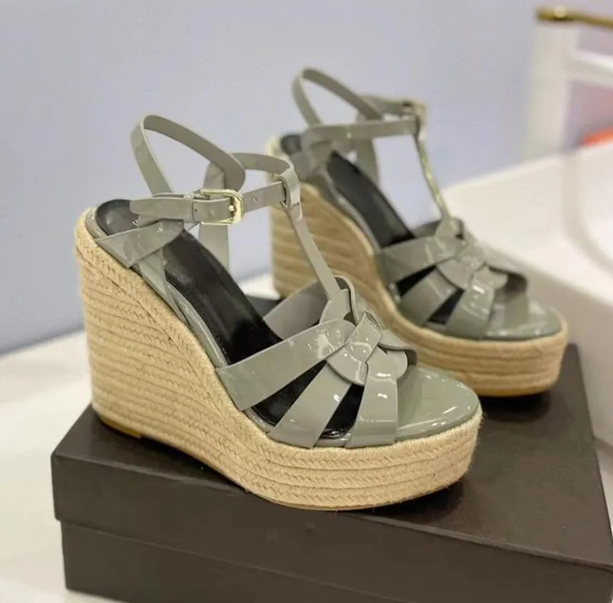 Frauen Tribute Leder Keil Sandalen Keil High Heels Helle Ledersandalen ...