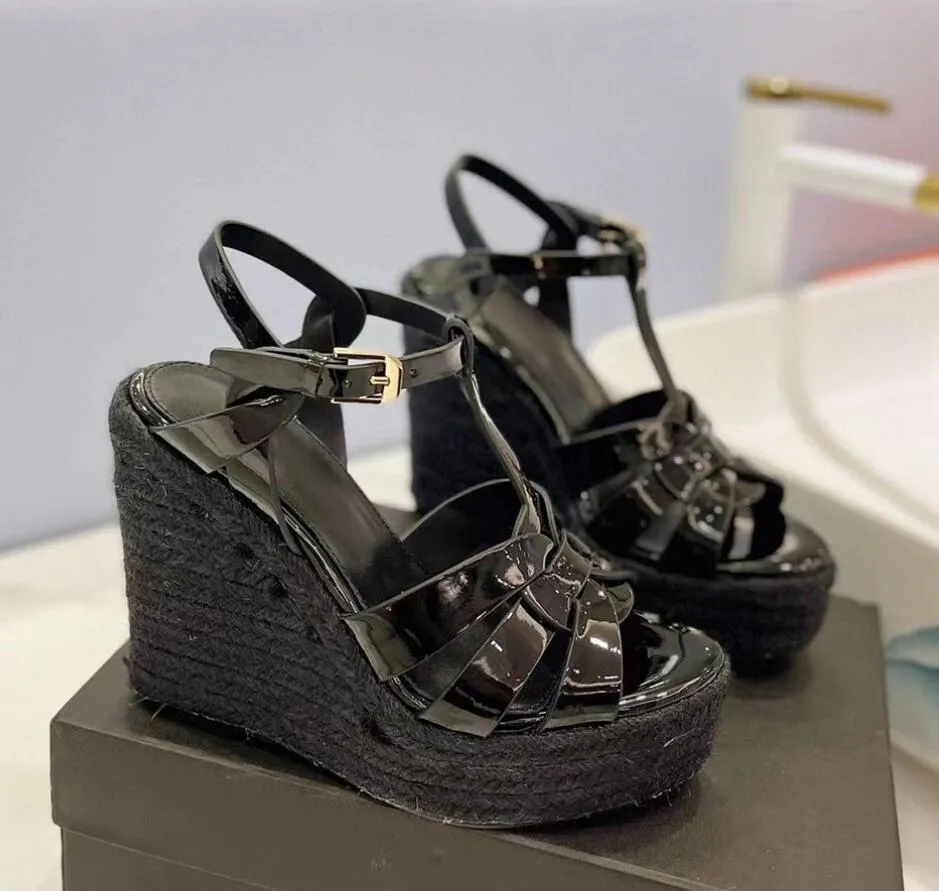 Frauen Tribute Leder Keil Sandalen Keil High Heels Helle Ledersandalen ...