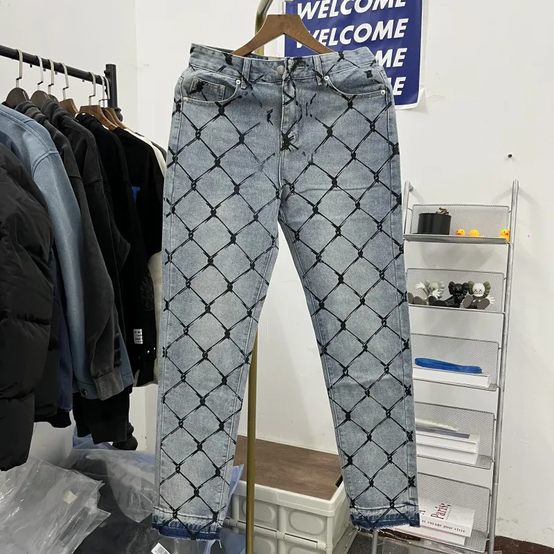 DHgate.com:Mens Painted Wire Mesh Slim Fit Straight Casual Jeans in ...