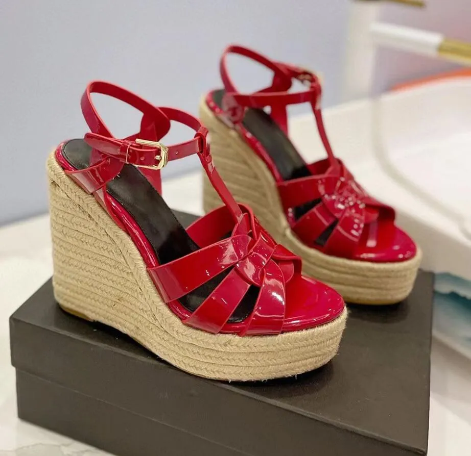 Frauen Tribute Leder Keil Sandalen Keil High Heels Helle Ledersandalen ...