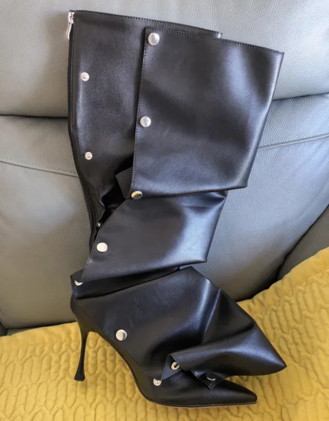 Denim Jean Boots, Metal Button Spliced High Heel Boots: Fashionable ...