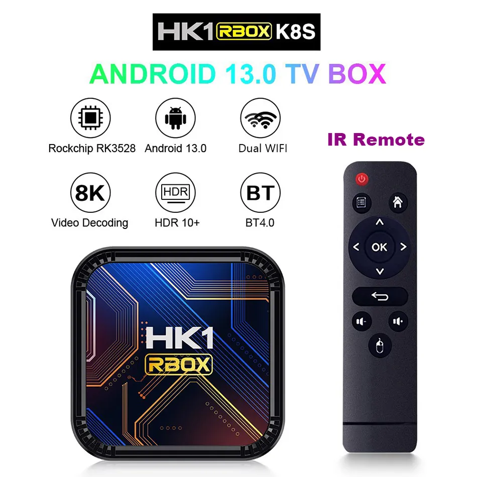 Android TV Box 4K HK1 Rbox K8s: Android 13, RK3528, 64GB/32GB/16GB, Decodificación De 8k, 2.4G ...