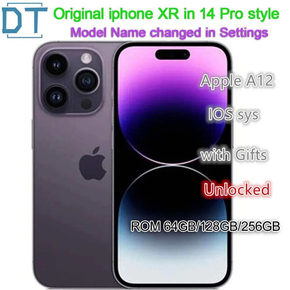 Original Iphone XR In Iphone 15 Pro/14 Pro Style Flat Screen Cellphone Unlocked With Iphone 14 ...