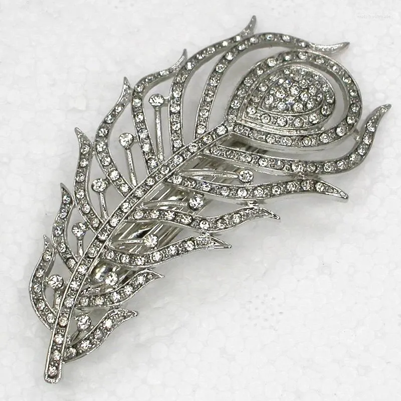 DHgate.com:12pcs Wholesale Crystal Rhinestone Feather Barrettes Wedding ...