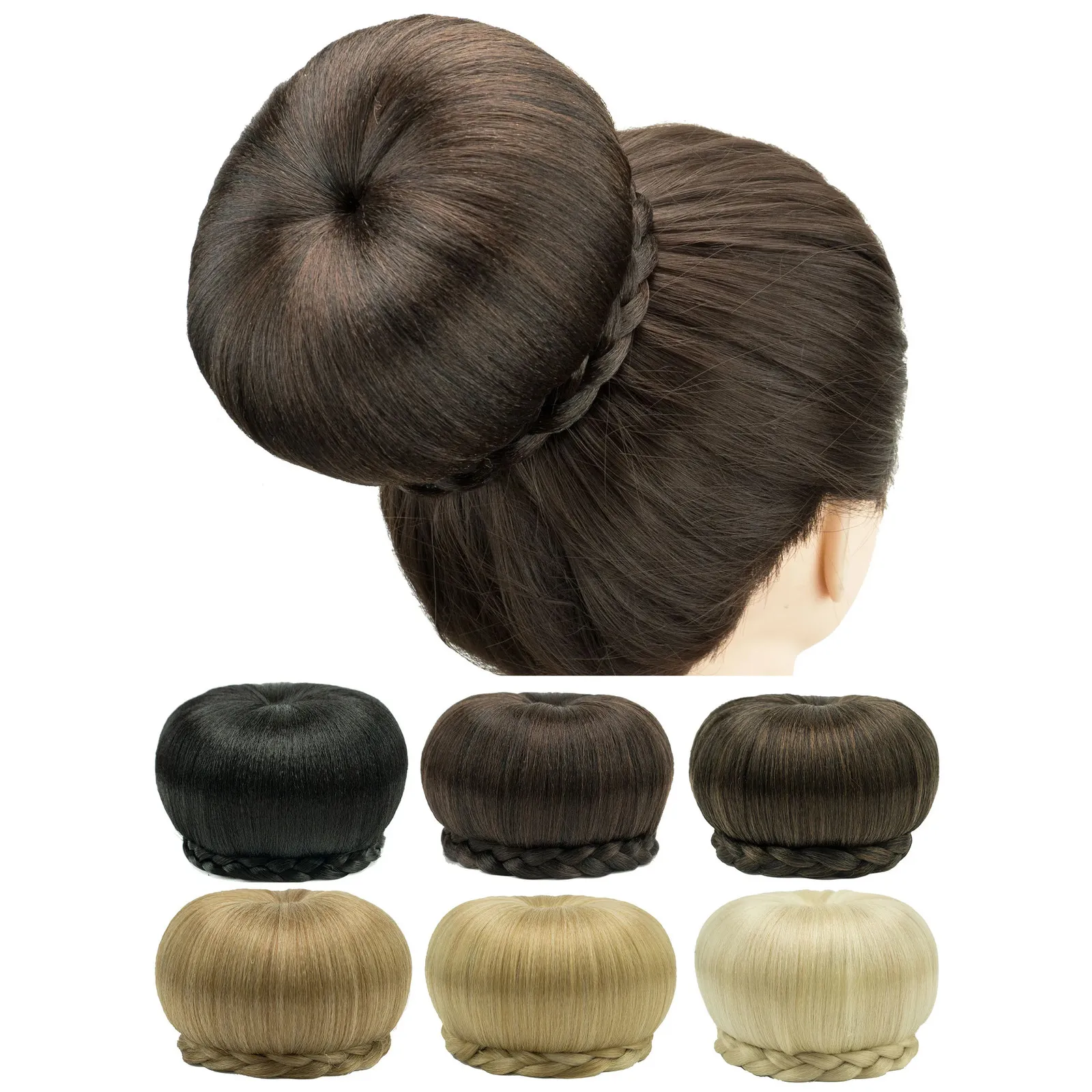 Synthetic Wigs Soowee Large Size Clip-In Braided Chignon Donut Roller ...