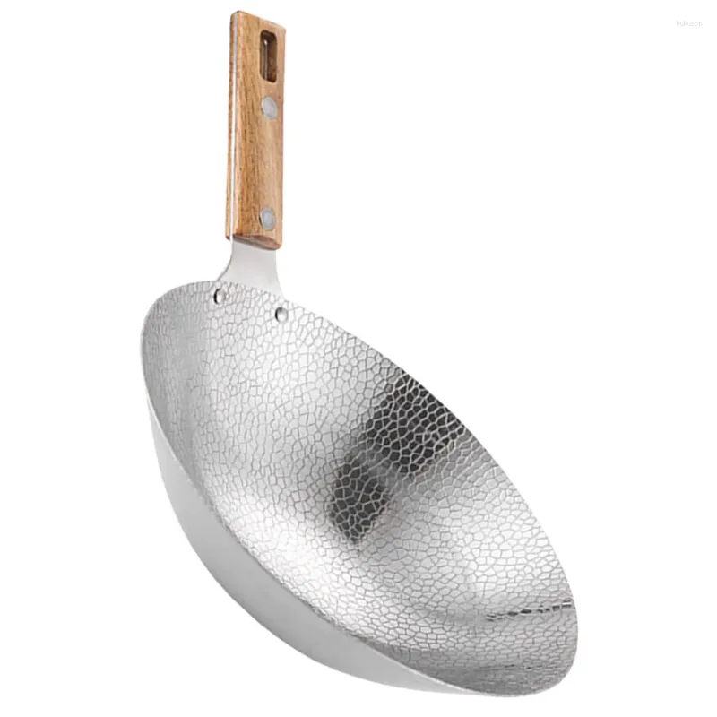 Small Wok Pan - Nonstick Stainless Steel Frying Pan with Wooden Handle ...
