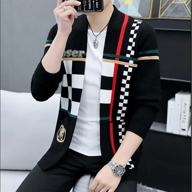 Men's Striped Knit Cardigan Sweater - Autumn Fashion, Slim Fit, Trendy ...