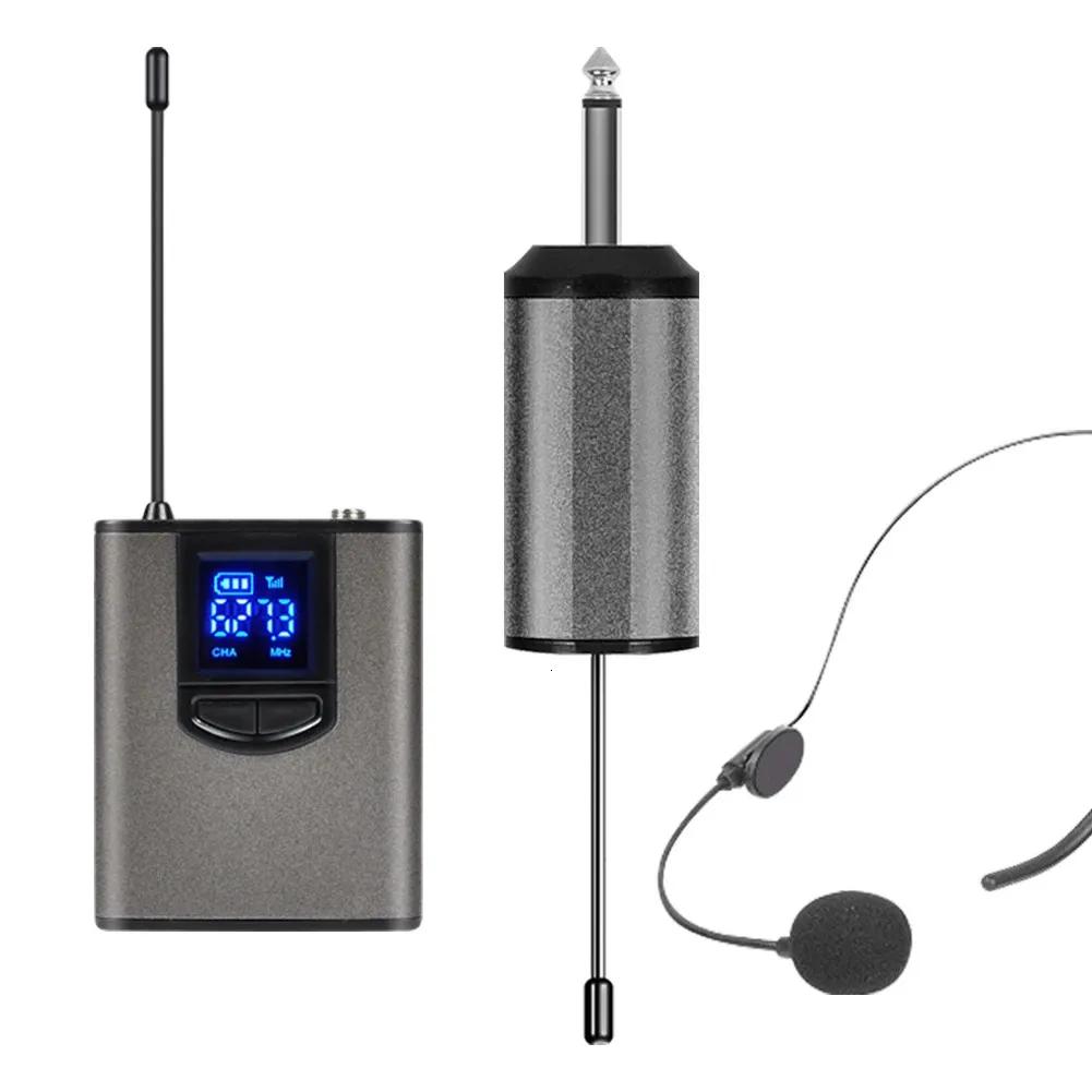 Wireless Microphone System - UHF Lapel Headset Mic, Portable Receiver ...