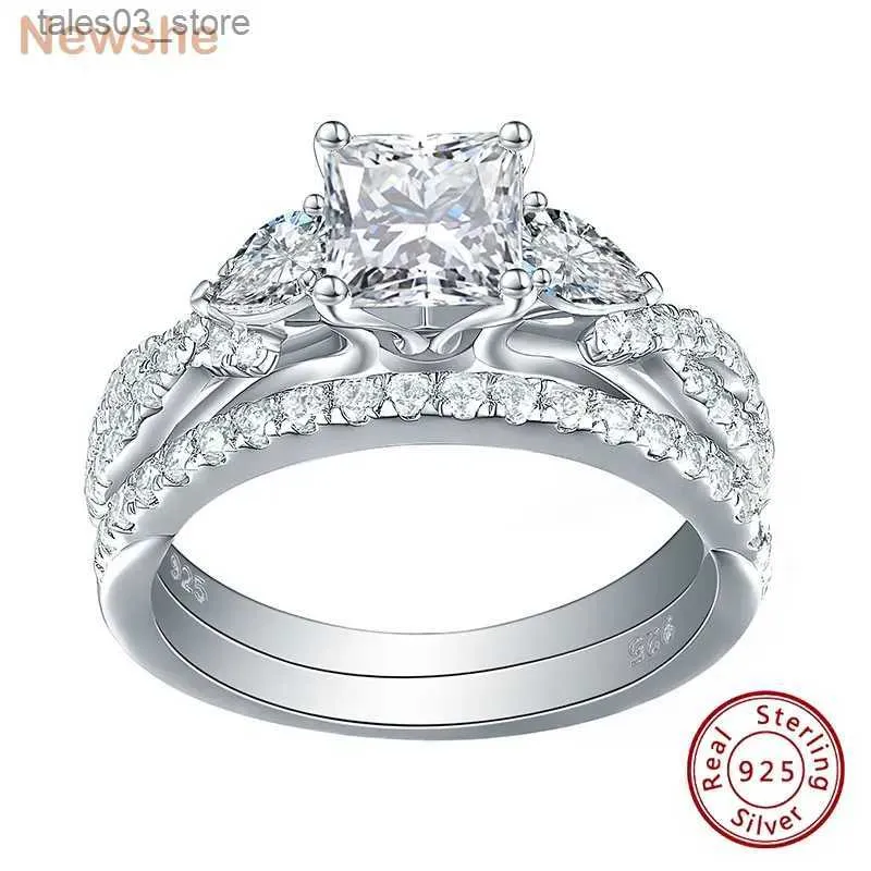 DHgate.com:2 Pcs 925 Sterling Silver Princess Pear Cut CZ Engagement Rings for Women, Trendy ...