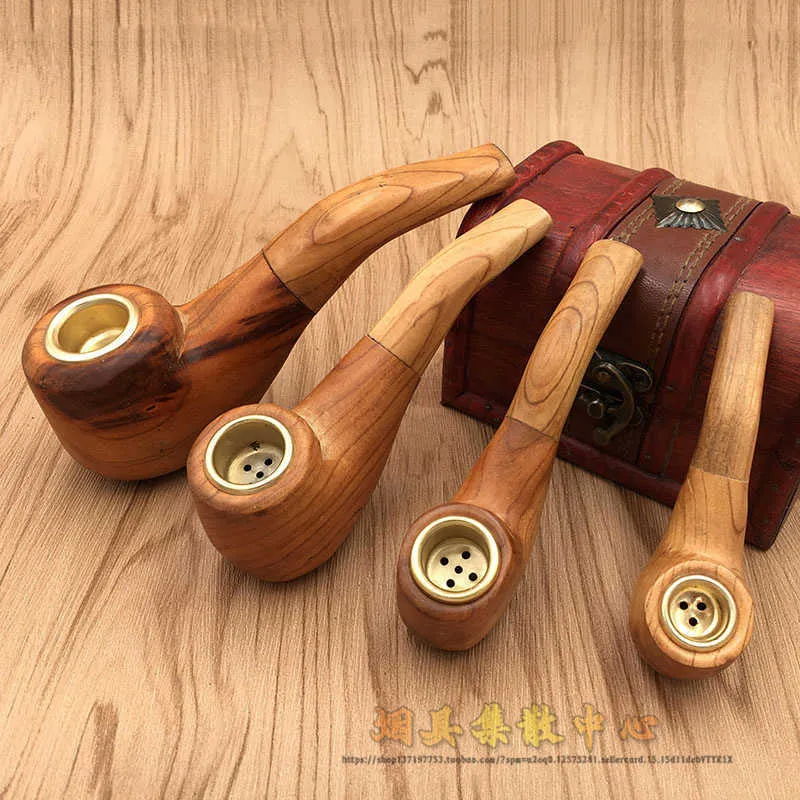 Pure Solid Wood Pipe Metal Cigarette Pot Men's Portable Curved Pipe Dry ...