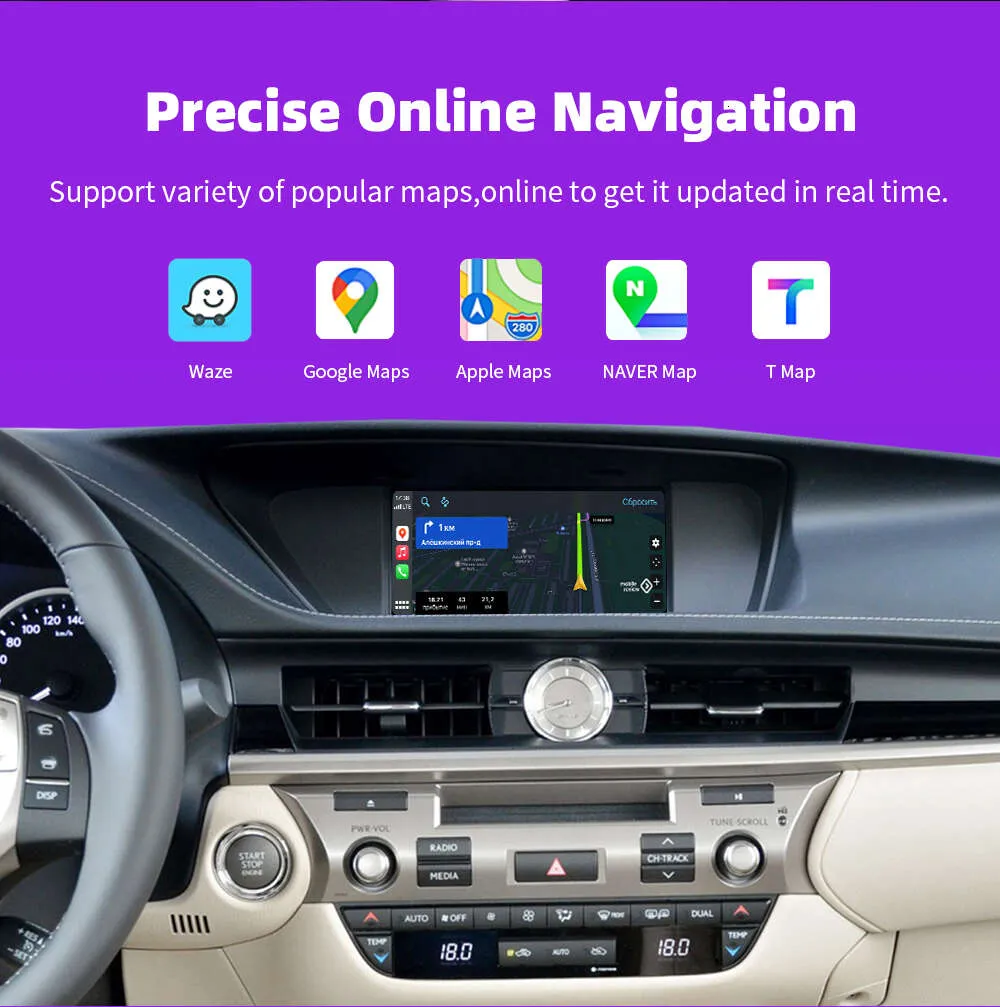 Wireless CarPlay Android Auto Module For Lexus ES 2013 2024: MirrorLink ...