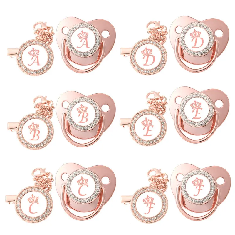 Other Baby Feeding Rose Gold Crown Name Initials Pacifier Bling Luxury ...