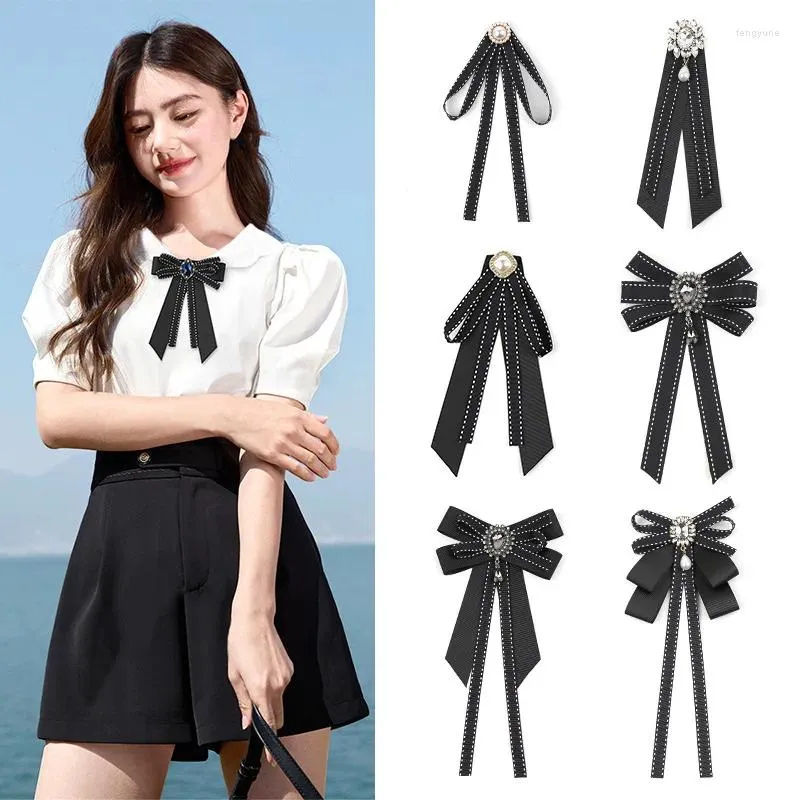 Handmade Crystal Pearl Bow Tie for Women Korean Fashion British College Style Shirt Collar Accessory Ribbon Bow tie
