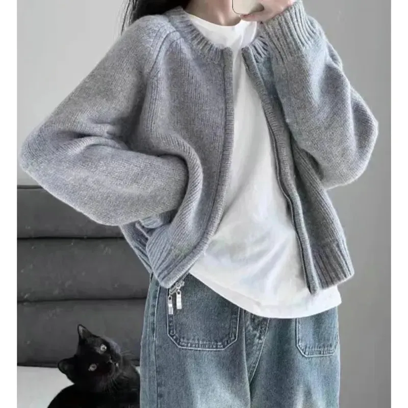 Women's Knitted Cardigan: Sweet Zipper Cropped Autumn Coat, Cozy Casual ...
