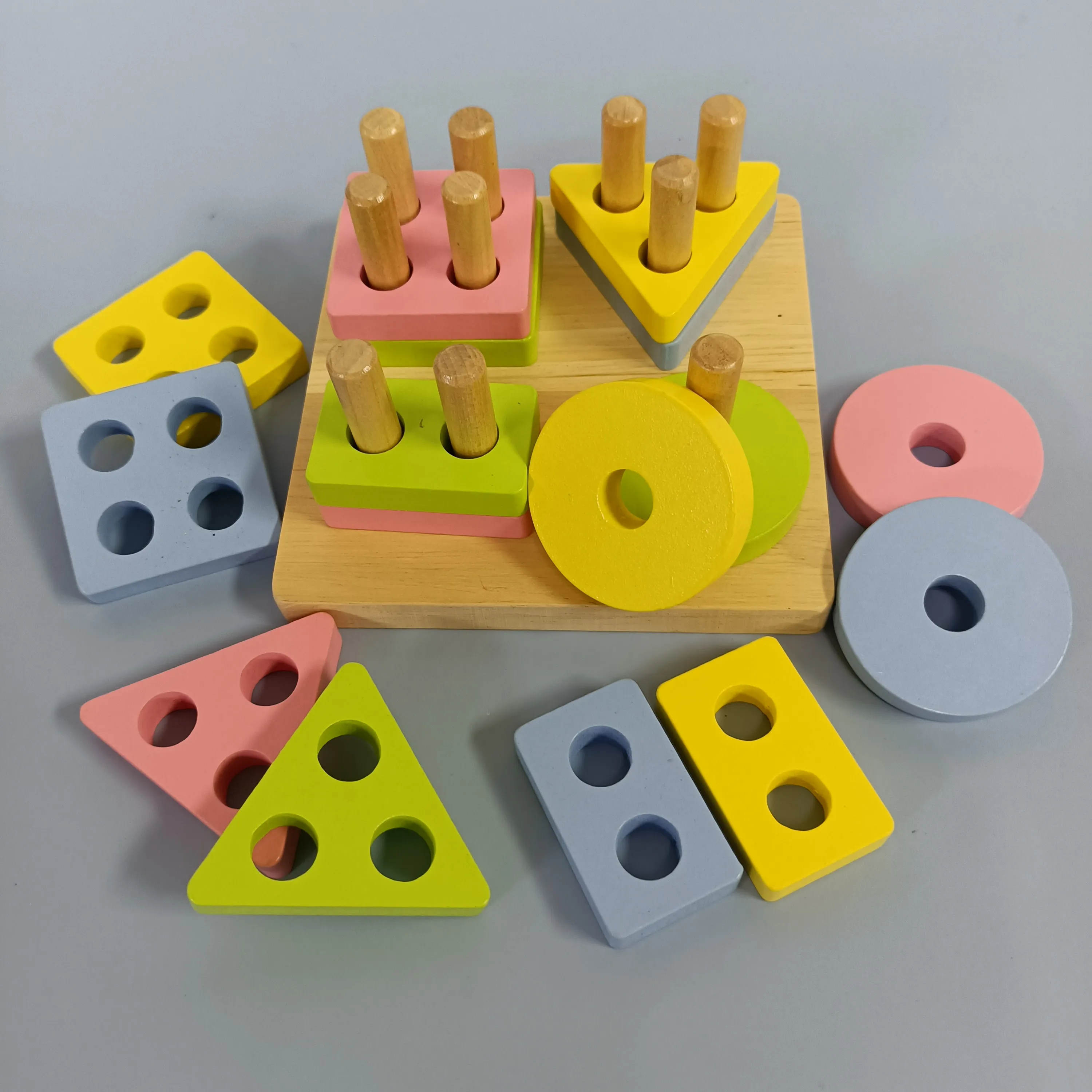 Montessori Wooden Stacking Toys, Color Shape Recognition Blocks ...