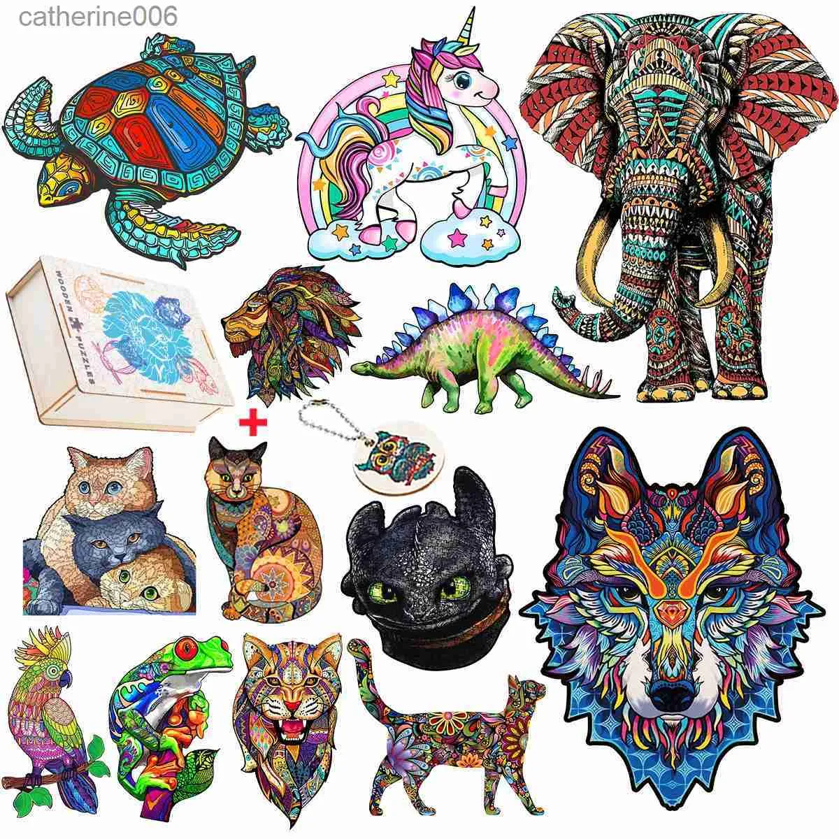 DHgate.com:Intricate Wooden Animal Jigsaw Puzzles - Wolf & Elephant ...