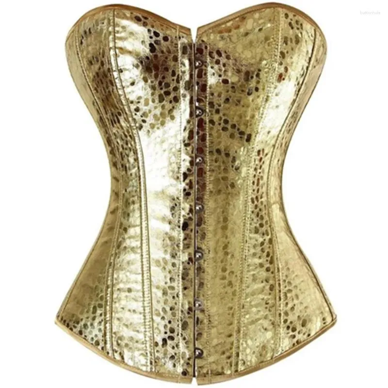 Gold Sequin Overbust Waist Gold Corset Sexy Womens Gold Corseta Cincher From Buttonhole 2281