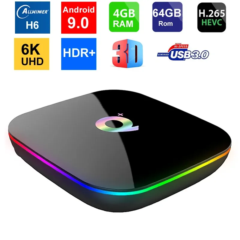 6K UHD Smart TV Box - Android 9.0, 4GB RAM, 64GB ROM, Quad Core Media ...
