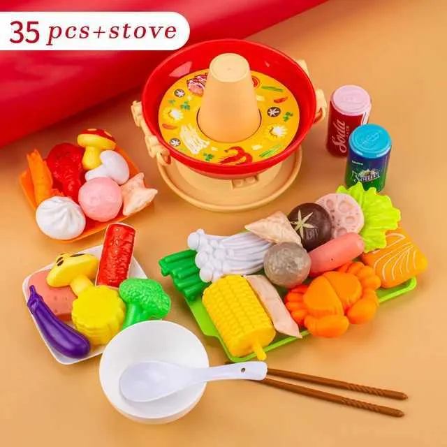 Kids Toy Kitchen With Food Set With Seafood, Fruits, Vegetables, Hot ...