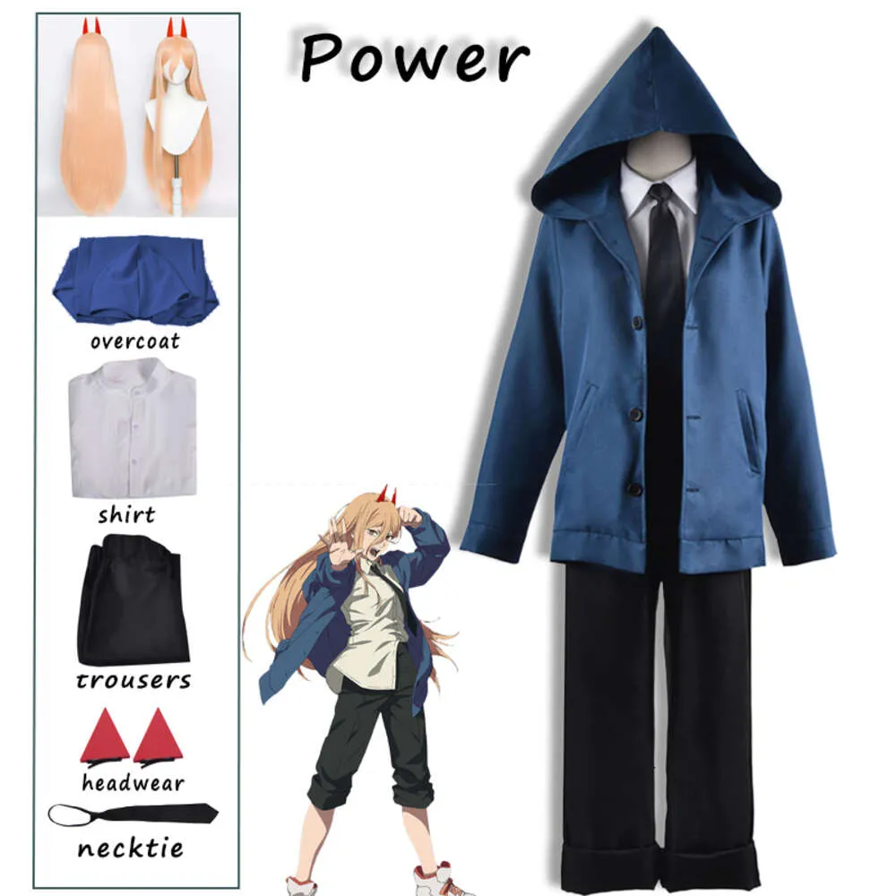 Anime Cosplay Chainsaw Man Costume With Blue Jacket, Hairpins, And ...