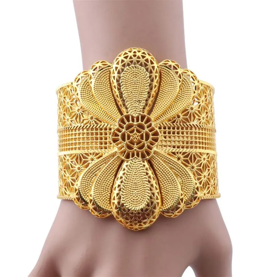 Luxury Indian Big Wide Bangle 24k Gold Color Flower Bangles For Women ...