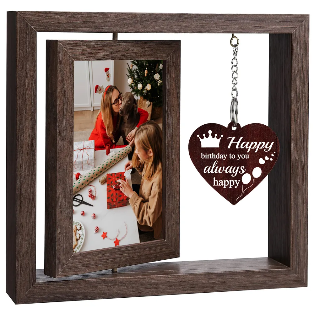 DHgate.com:Double Sided Walnut Wood Rotating Photo Frame for Table Top ...