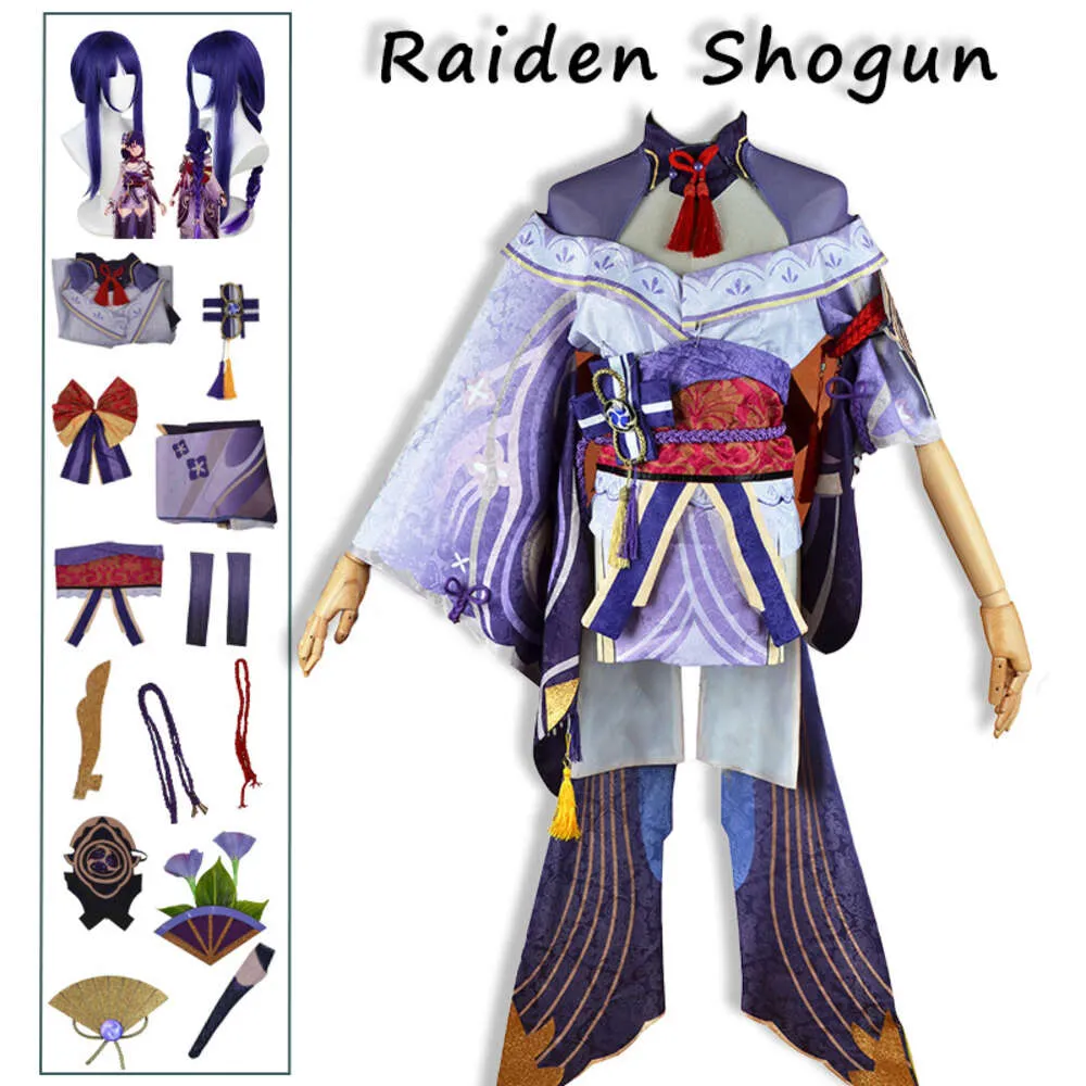 Genshin Raiden Shogun Baal Cosplay Kostüm Schuhe Perücken Kimono Kleid ...