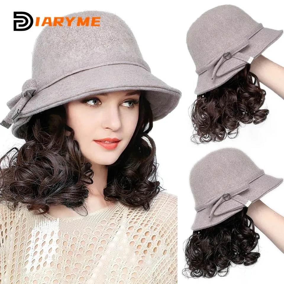 Short Wavy Curly Hair Hat - Synthetic Wig Cap for Women, Heat Resistant ...