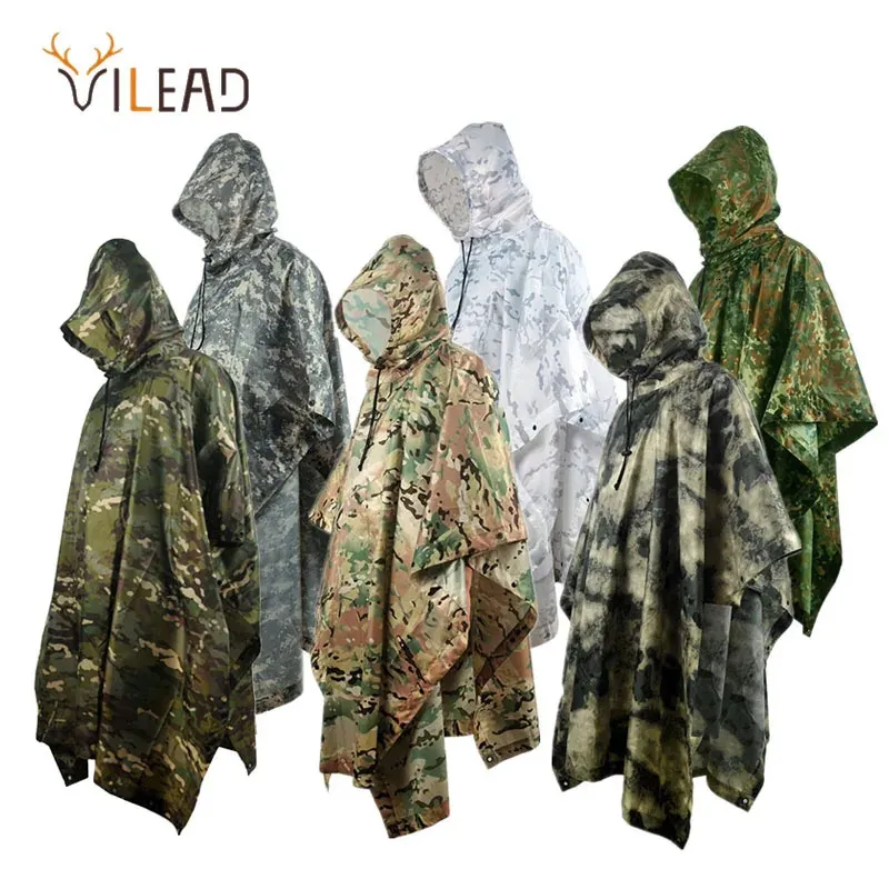 VILEAD Military Tactical Camouflage Raincoat Waterproof, Impermeable ...